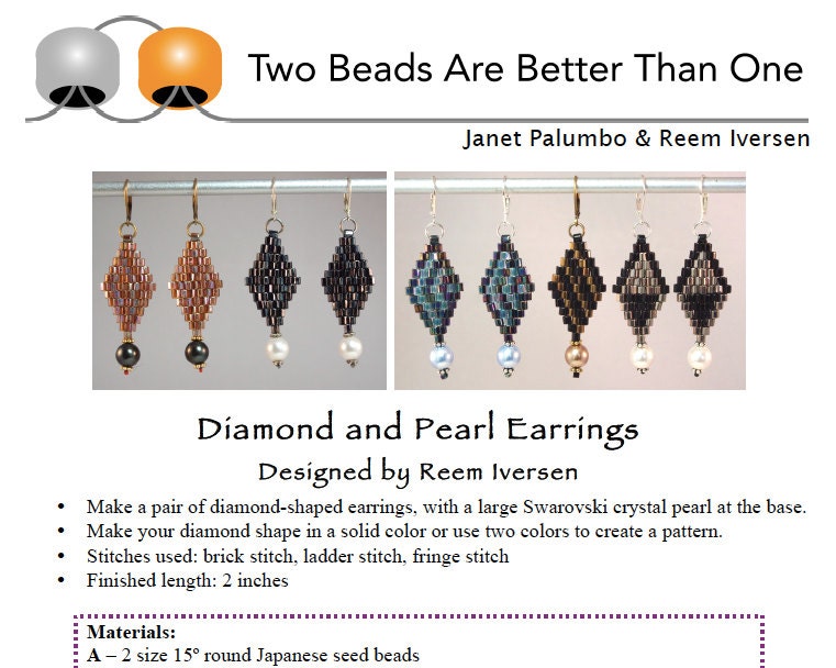 Diamond and Pearl Earrings E-pattern PDF Download - Etsy