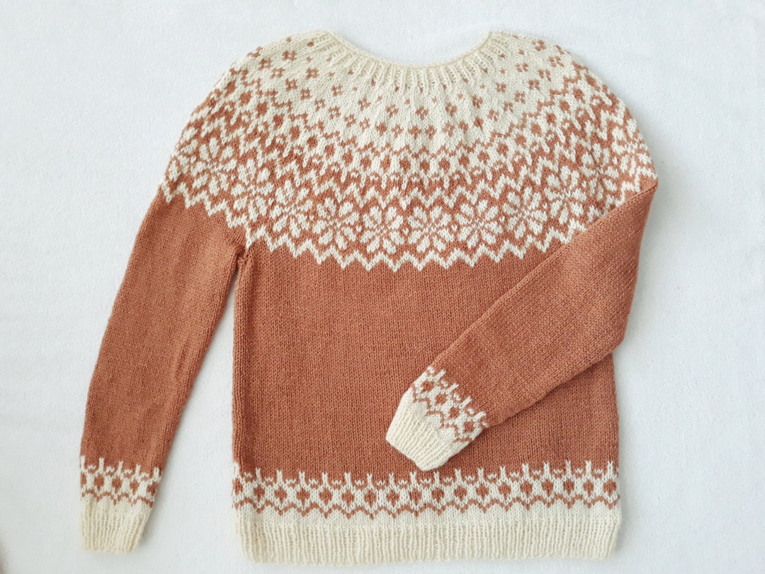 Unisex Icelandic Sweater, Nordicstyle Hand Knit Wool Pullover, Jacquard ...