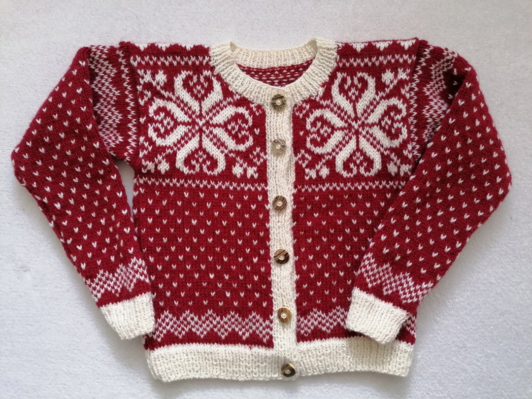Norwegian Cardigan, Nordic Style, 100% Wool Cardigan With Wooden ...