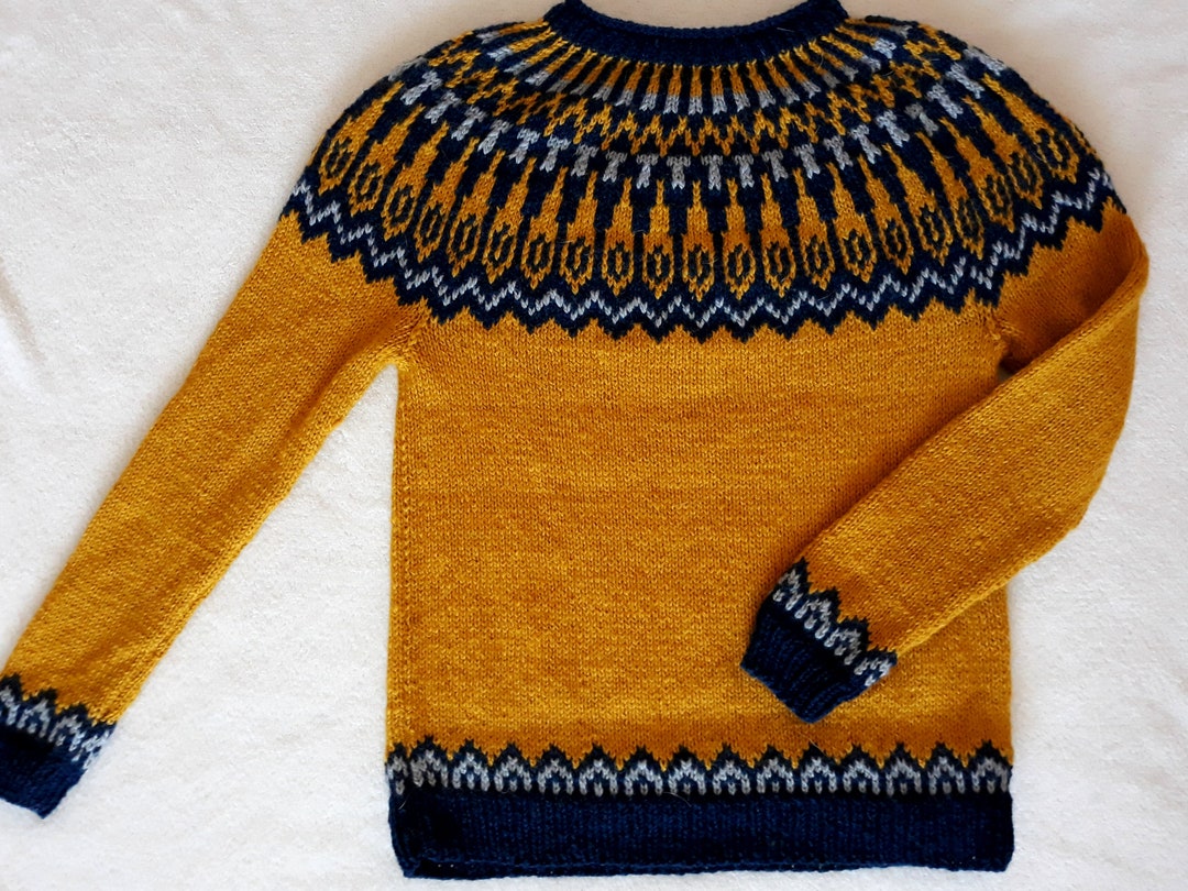 Unisex Icelandic Sweater, Nordicstyle Hand Knit Wool Pullover, Jacquard ...
