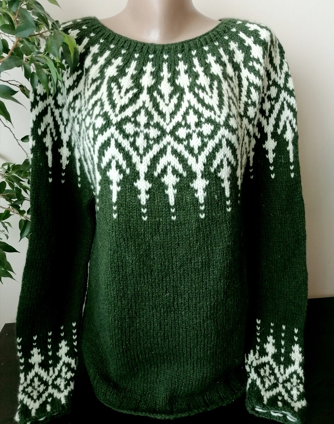 Pull islandais Pull en laine verte et crème Pull Jacquard | Etsy