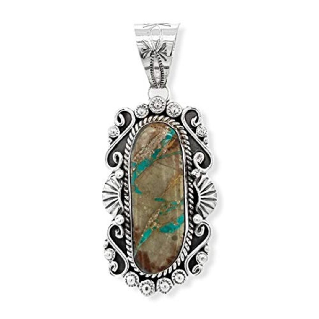 Genuine Royston Ribbon Turquoise Pendant, Navajo Native American USA ...
