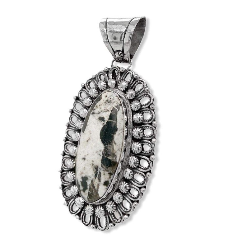 Genuine White Buffalo Stone Statement Pendant Sterling | Etsy