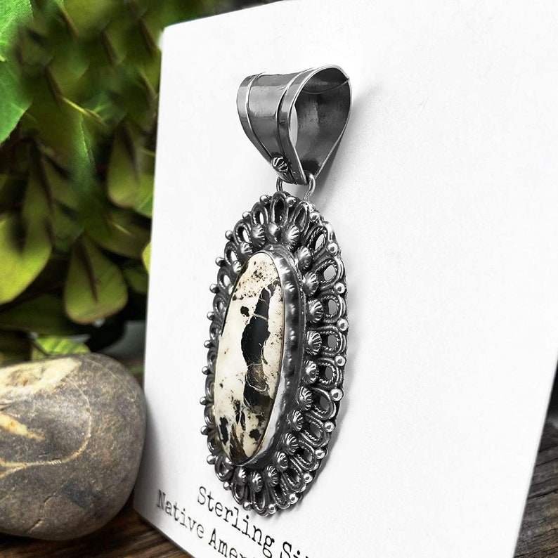 Genuine White Buffalo Stone Statement Pendant Sterling | Etsy