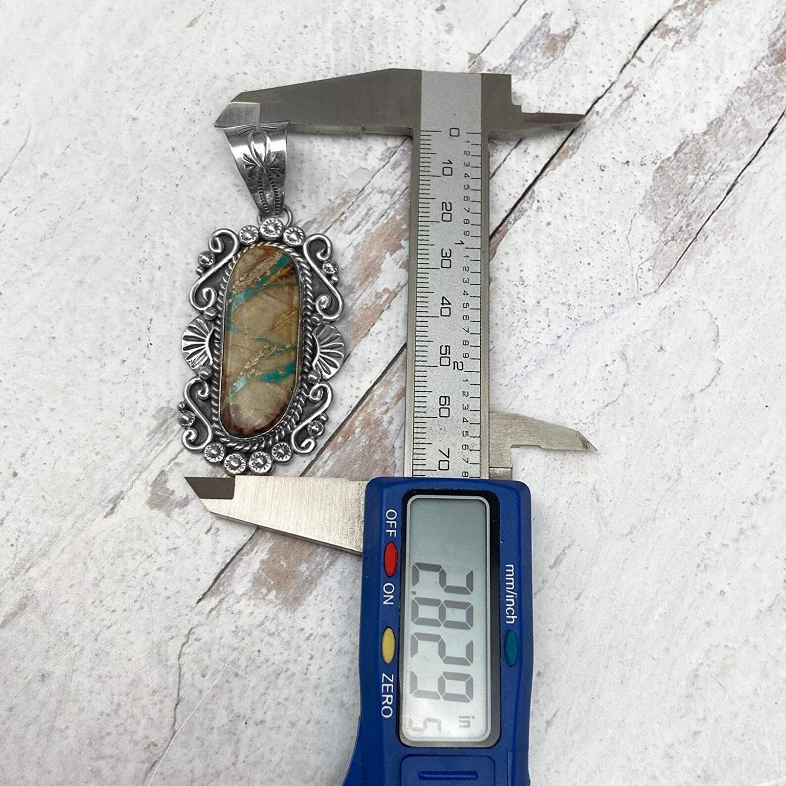 Genuine Royston Ribbon Turquoise Pendant, Navajo Native American USA ...