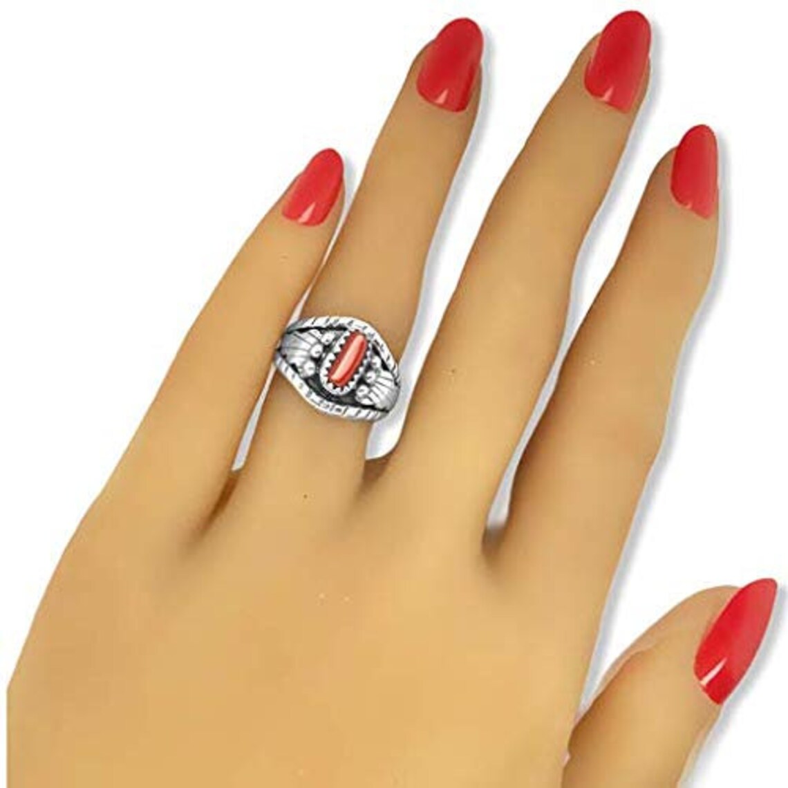 Genuine Red Coral Ring Sterling Silver Authentic Navajo - Etsy