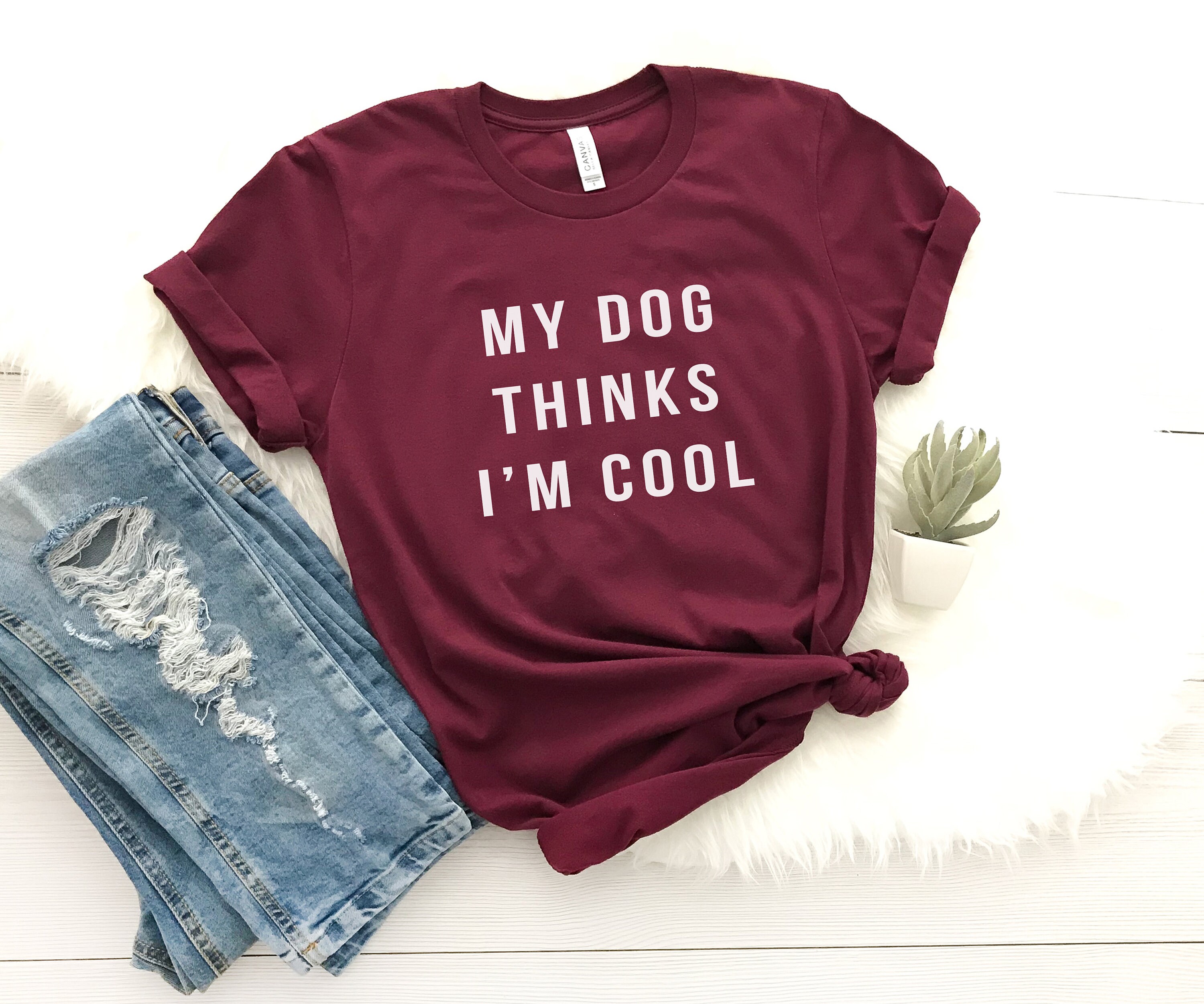 Dog gifts saying tshirt womens graphic tee My dog thinks | Etsy