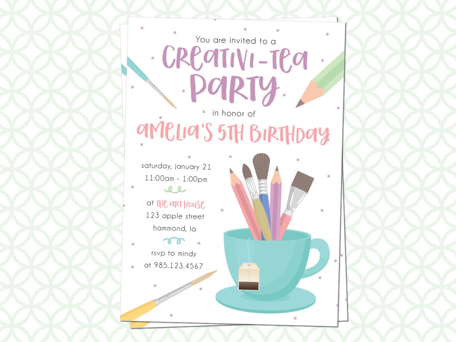 Printable Creativi-tea Party Invitation, Tea Party Invitation, Creative ...