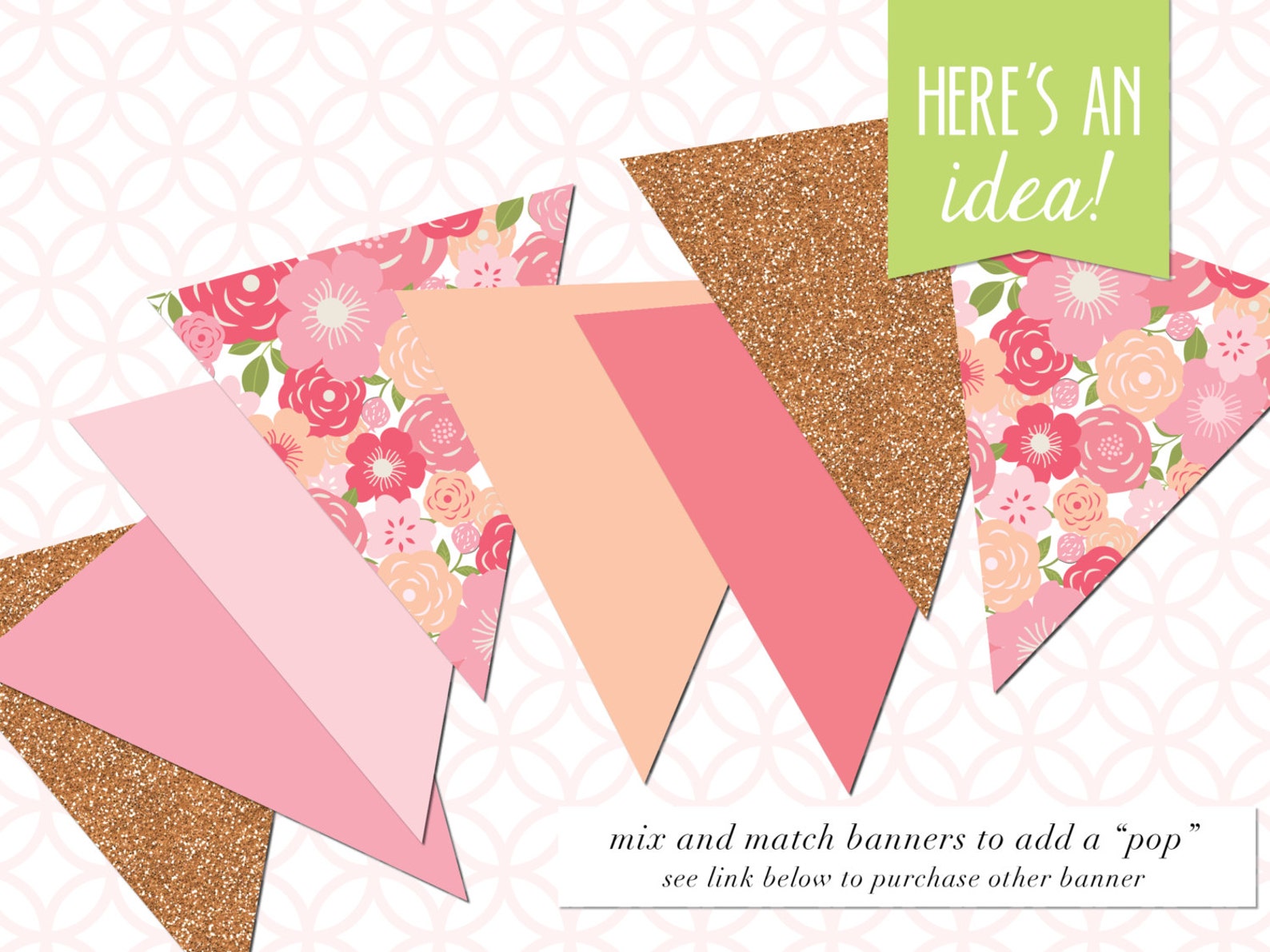 Printable Rose Gold Glitter Pennant Flag Banner That Includes Shades of ...