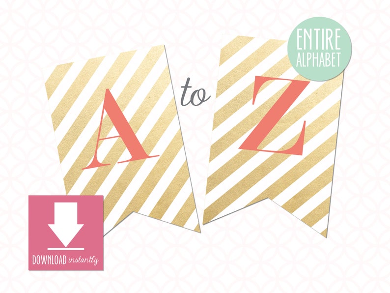 Printable Pennant Banner That Includes Entire Alphabet: Gold - Etsy