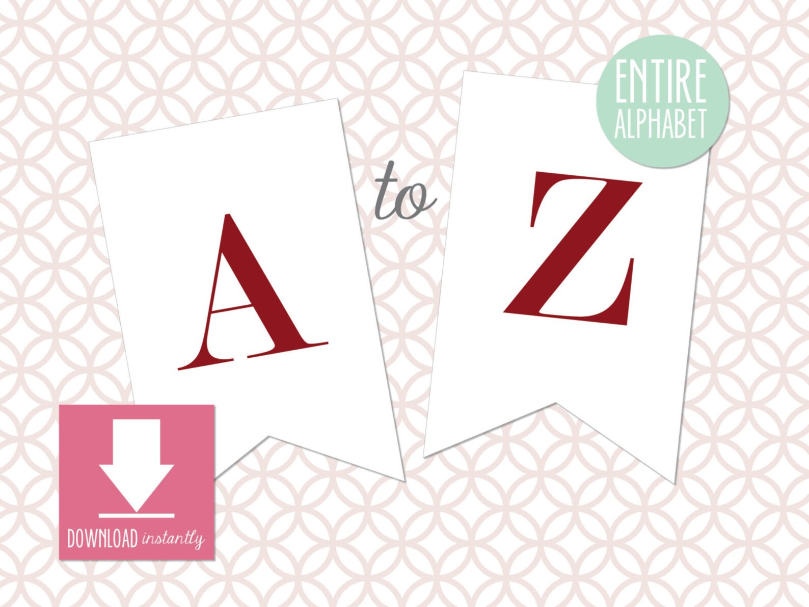 Printable Pennant Banner With Entire Alphabet, Red and White Banner ...