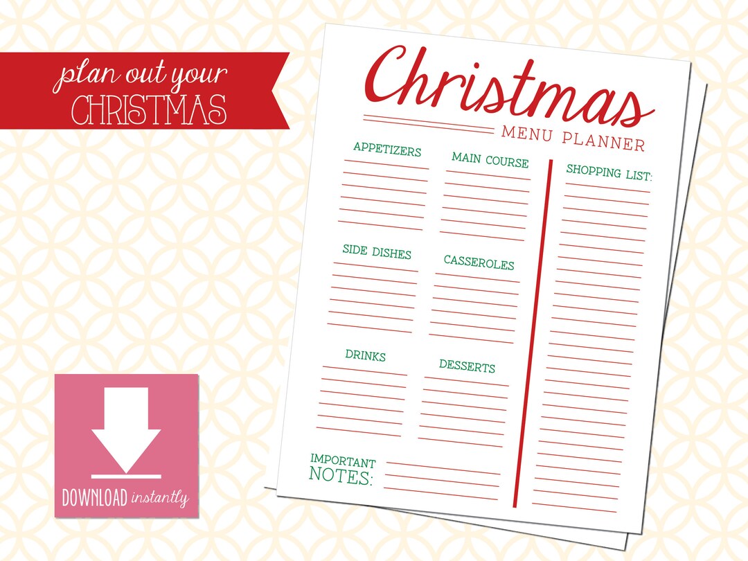 Printable CHRISTMAS MENU Planner: Digital Download, Meal Plan, Holiday ...