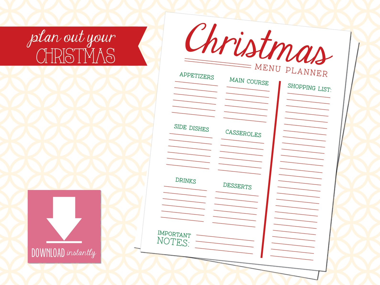 Printable CHRISTMAS MENU Planner: Digital Download Meal Plan - Etsy