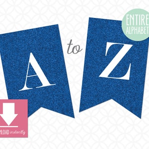 Printable Pennant Banner That Includes Entire Alphabet: Blue Glitter ...