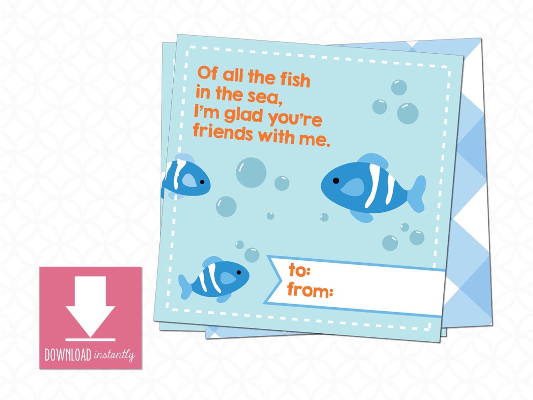 Printable of All the FISH in the Sea Valentine's Day Gift Tags: Instant ...