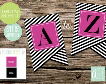 Printable Pennant Banner That Includes Entire Alphabet: Black | Etsy