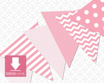 Printable Assorted Pennant Flag Banner: Blush Pink instant Digital ...