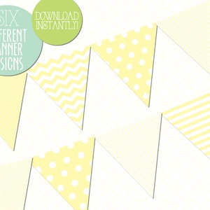 Printable Assorted Pennant Flag Banner: Banana Yellow, Pastel Yellow ...