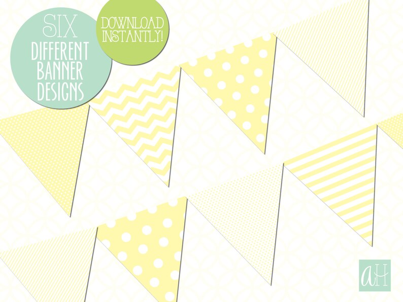 Printable Assorted Pennant Flag Banner: Banana Yellow, Pastel Yellow ...