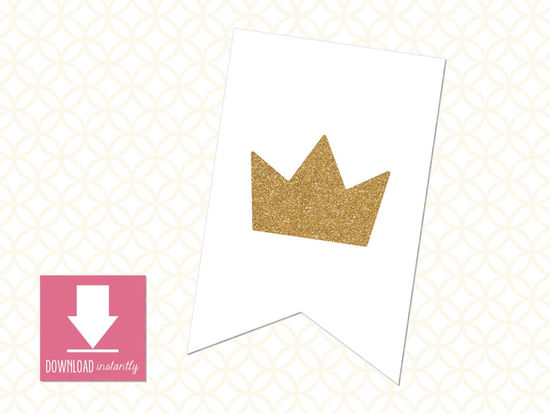 Printable Pennant Banner: Instant Download, White Banner With Gold ...