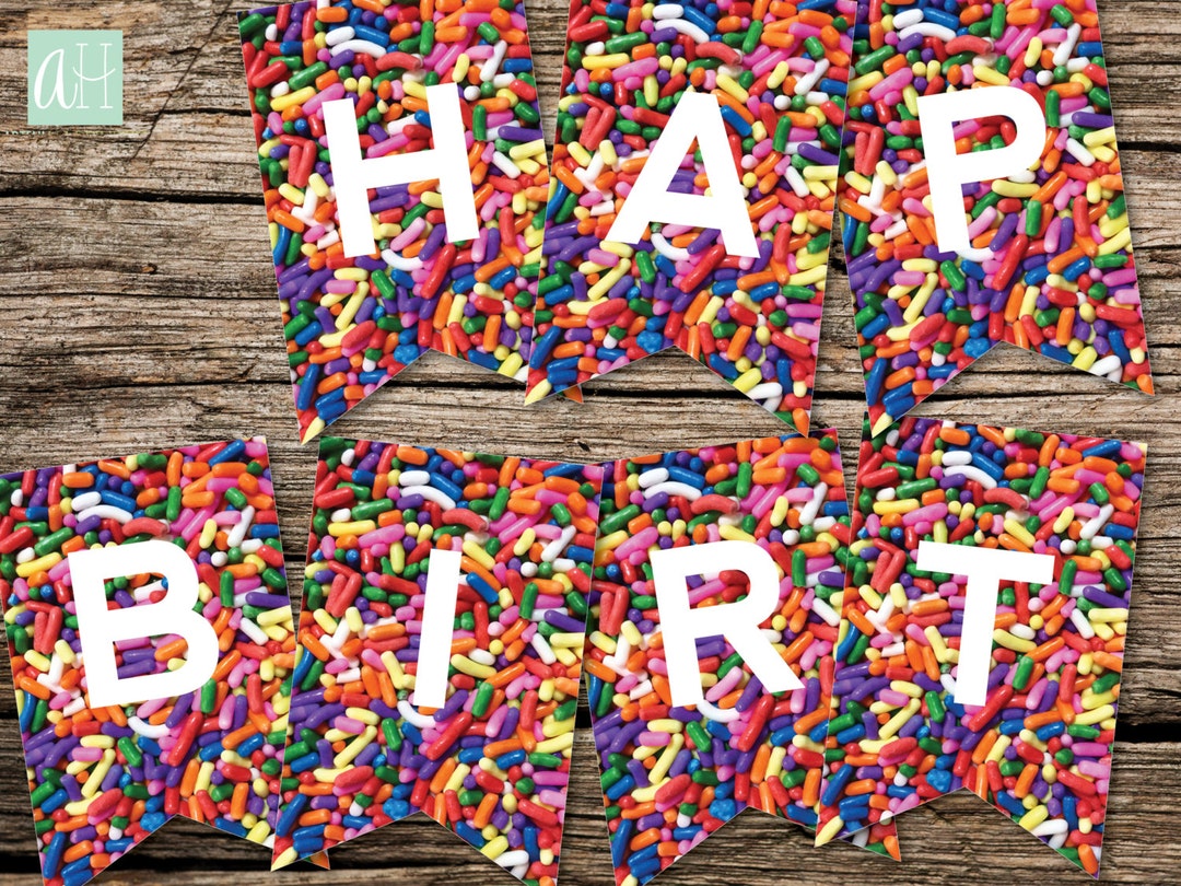 Printable Pennant Sprinkles Happy Birthday Banner, COLORFUL SPRINKLES ...