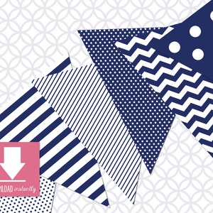 Printable Assorted Pennant Flag Banner: Navy (instant Digital Download ...