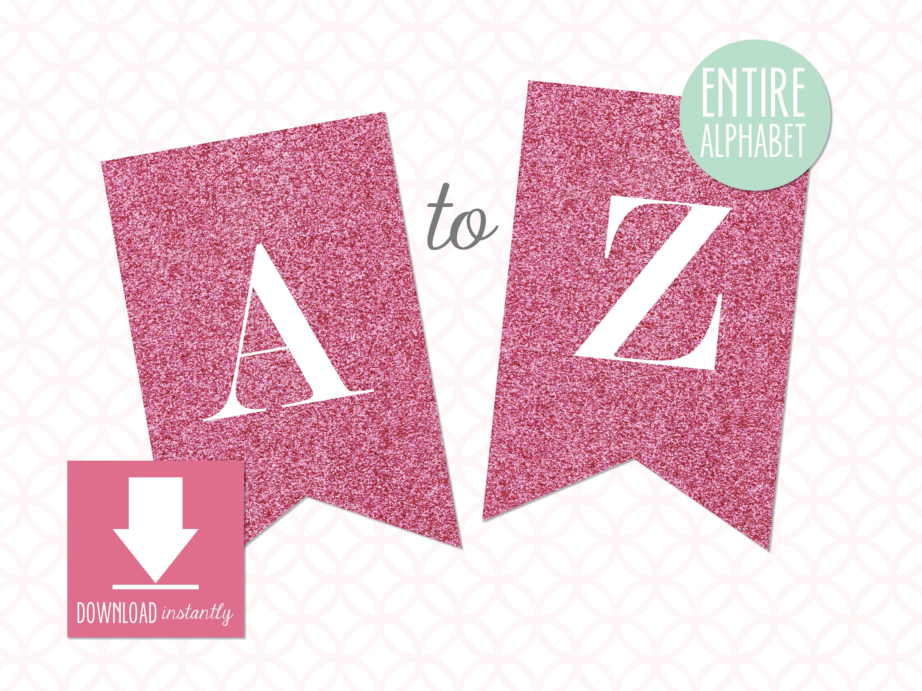 Printable Pennant Banner That Includes Entire Alphabet: Pink Glitter ...