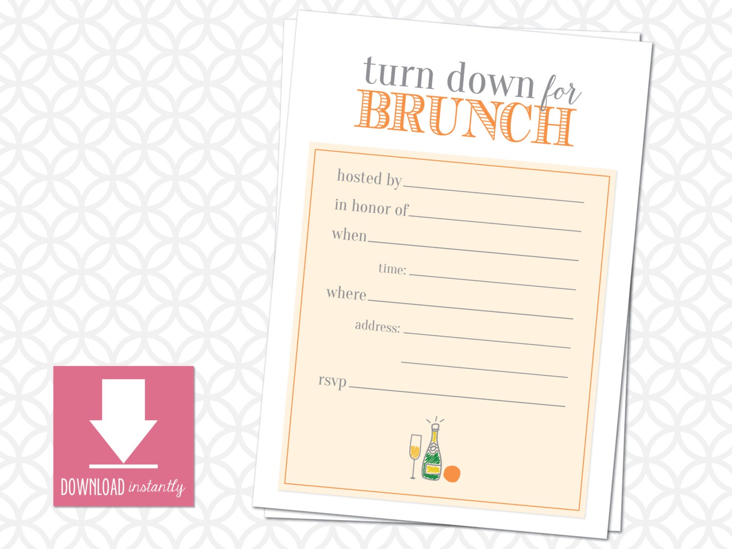 Printable Turn Down for Brunch Fill-in Invitation, Instant Digital ...