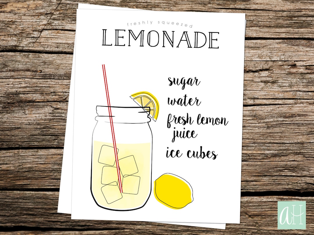 Printable Freshly Squeezed Lemonade Recipe Sign: Instant Download as an ...