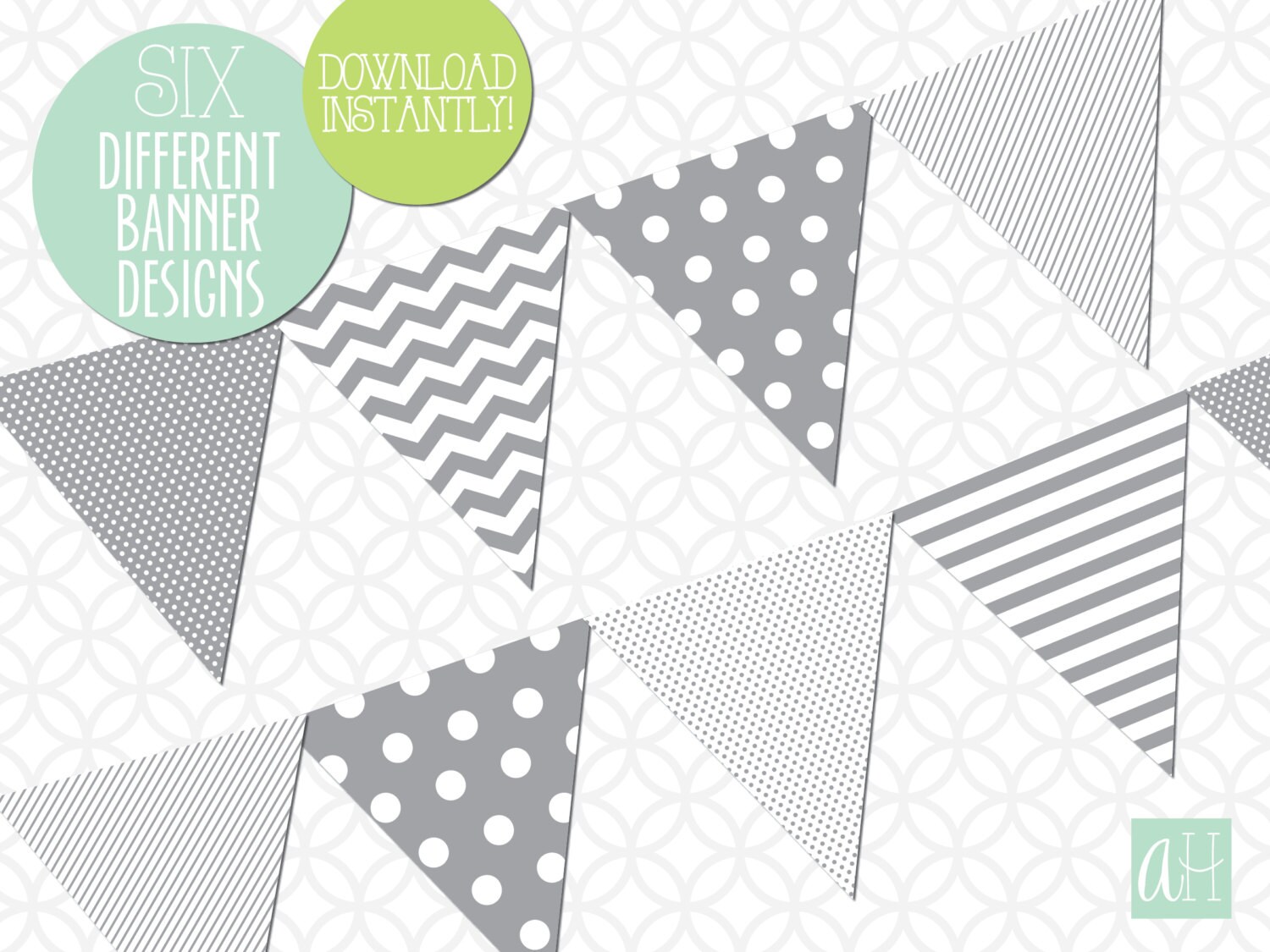 Printable Assorted Pennant Flag Banner: Gray (instant Digital Download ...