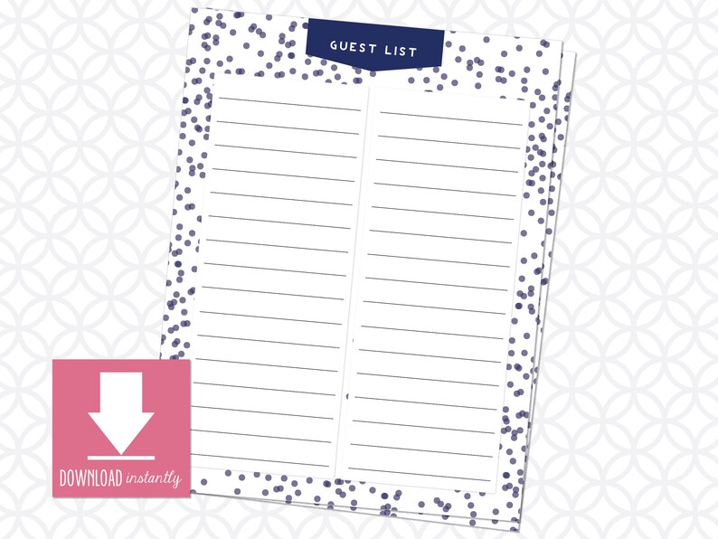 Printable Guest List Sign In Navy Blue: Instant Download - Etsy