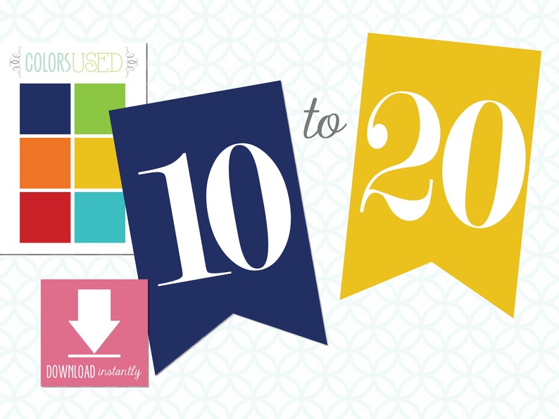 Printable Pennant Banner That Includes Numbers 10 Through 20: Colorful ...