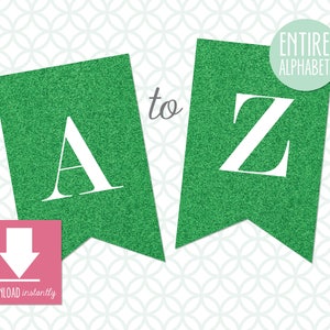Printable Pennant Banner That Includes Entire Alphabet: Green Glitter ...