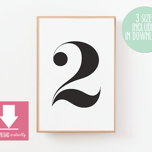 Printable Number 2: Instant Download 3 Sizes, 8.5in X 11in, 11in X 17in ...