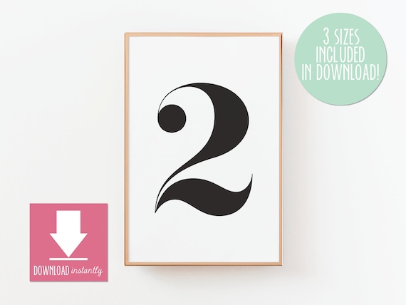 Printable Number 2: Instant Download 3 Sizes 8.5in X 11in | Etsy