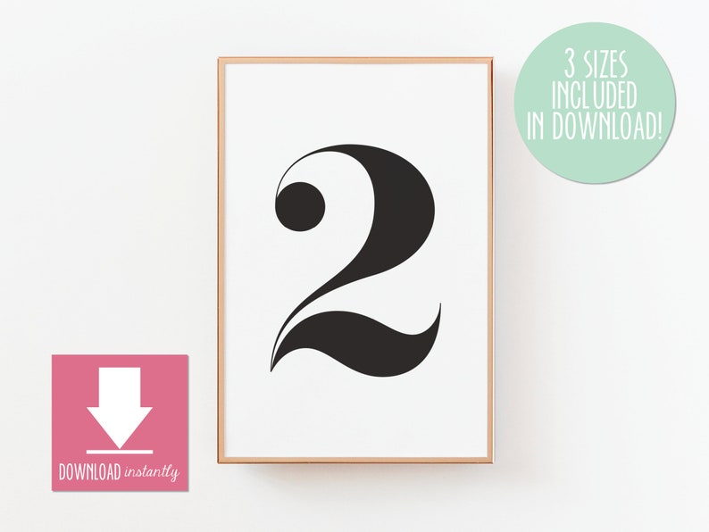 Printable Number 2: Instant Download 3 Sizes, 8.5in X 11in, 11in X 17in ...