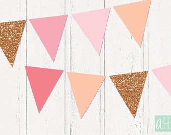Printable Rose Gold Glitter Pennant Flag Banner That Includes | Etsy