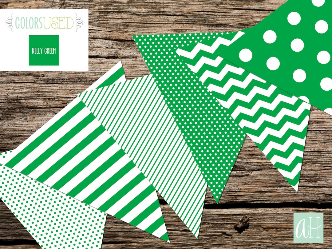 Printable Assorted Pennant Flag Banner: Kelly Green (instant Digital ...