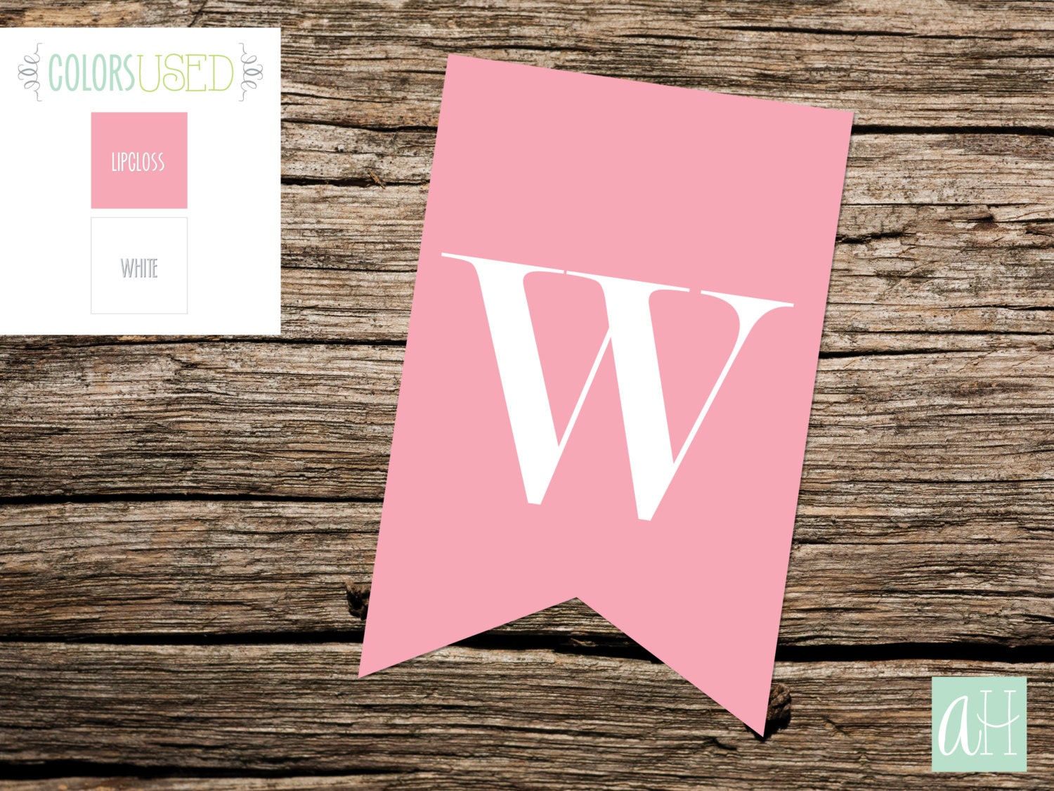 Printable "w" Pennant Banner: Instant Download, Pink and White, Mix and ...