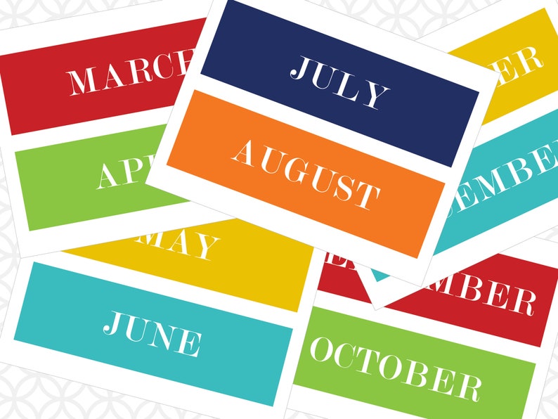 Printable Calendar Cut Out: Colorful 50 Piece Cut Out, Months, Days of ...