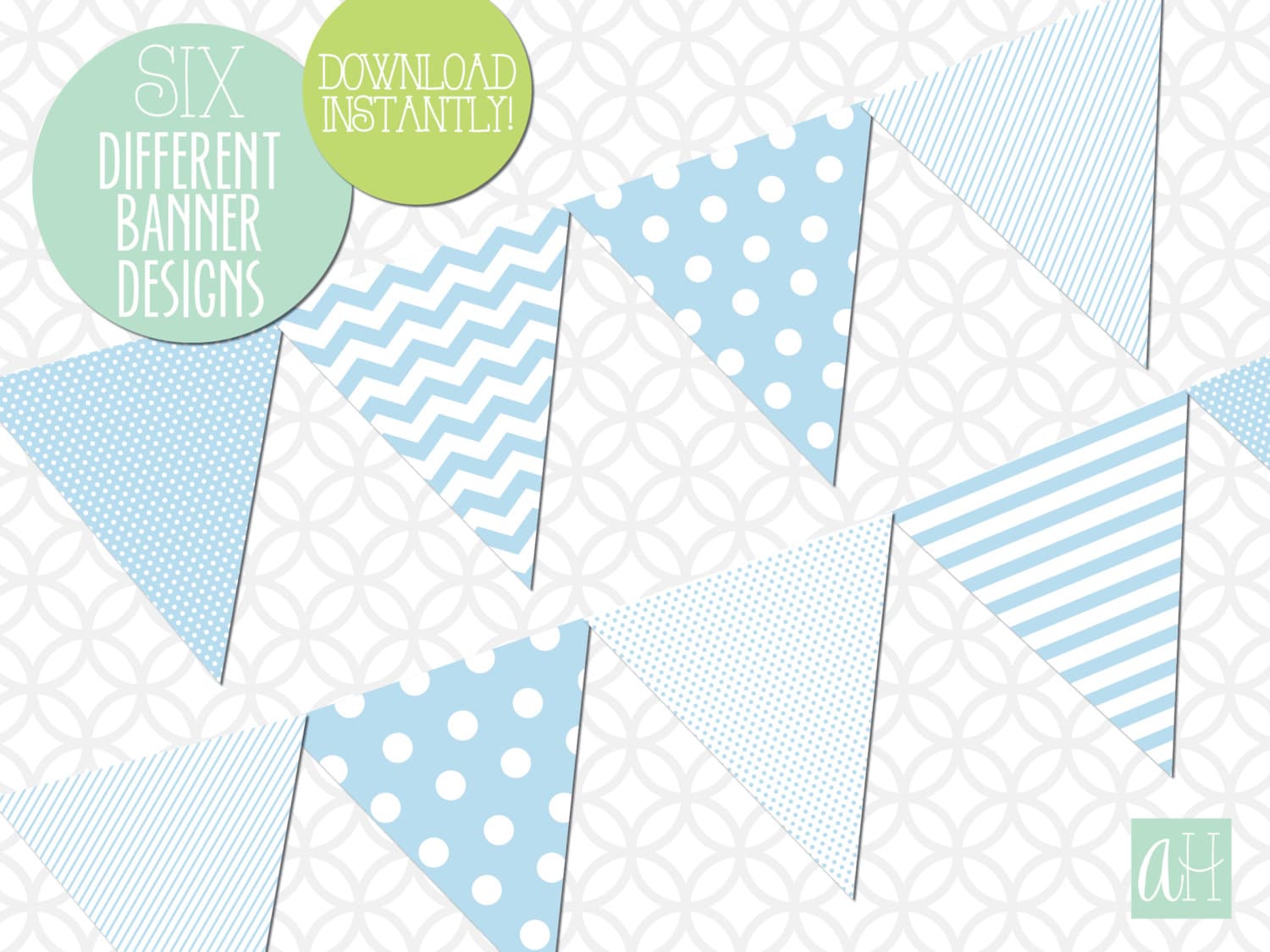Printable Assorted Pennant Flag Banner: Sky Blue (instant Digital ...