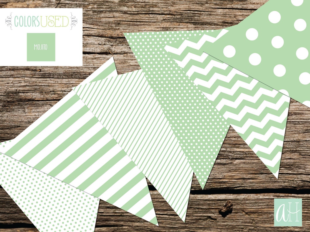 Printable Assorted Pennant Flag Banner: Mojito Green (instant Digital ...