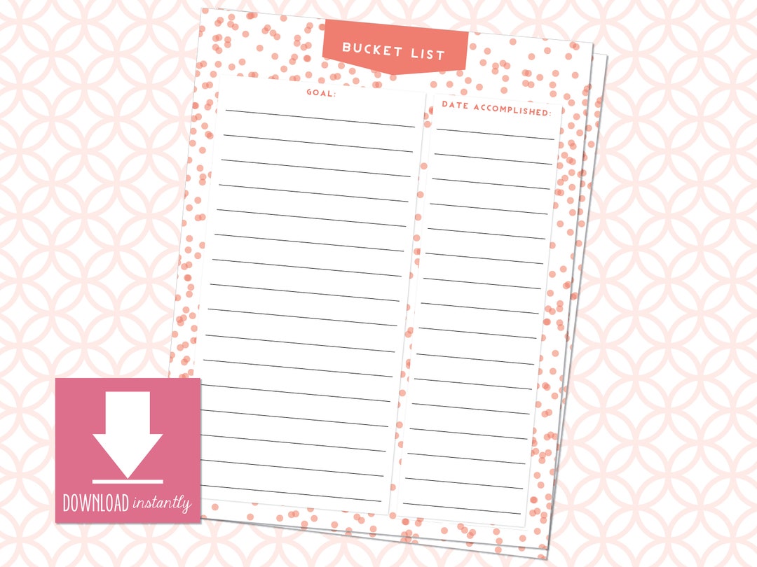 Printable Bucket List: Instant Download - Etsy