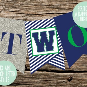 Printable "e" Pennant Banner: Instant Download, Navy, Green and White ...
