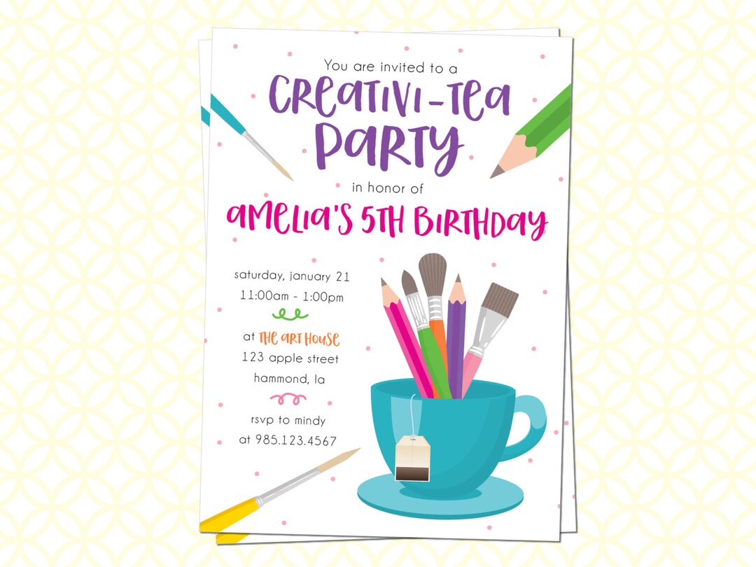 Printable Creativi-tea Party Invitation, Tea Party Invitation, Creative ...