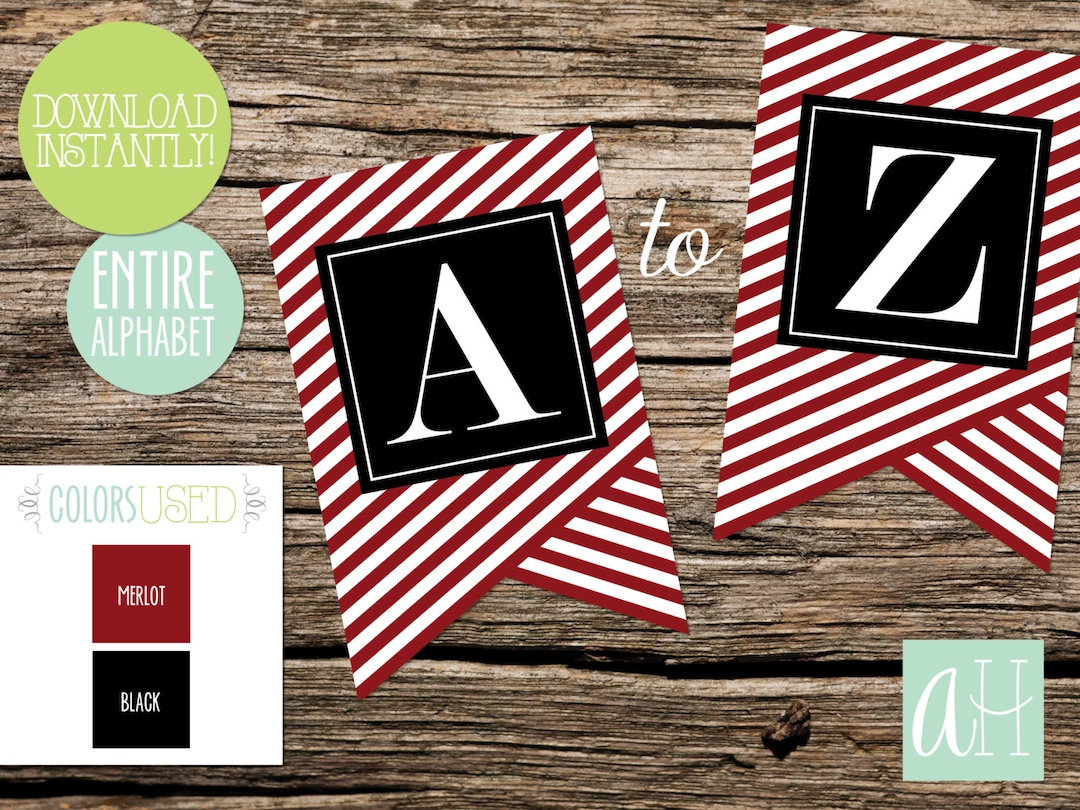 Printable Pennant Banner That Includes Entire Alphabet: Merlot Stripes ...