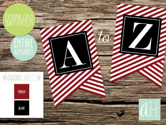 Printable Pennant Banner that includes entire alphabet: Merlot | Etsy