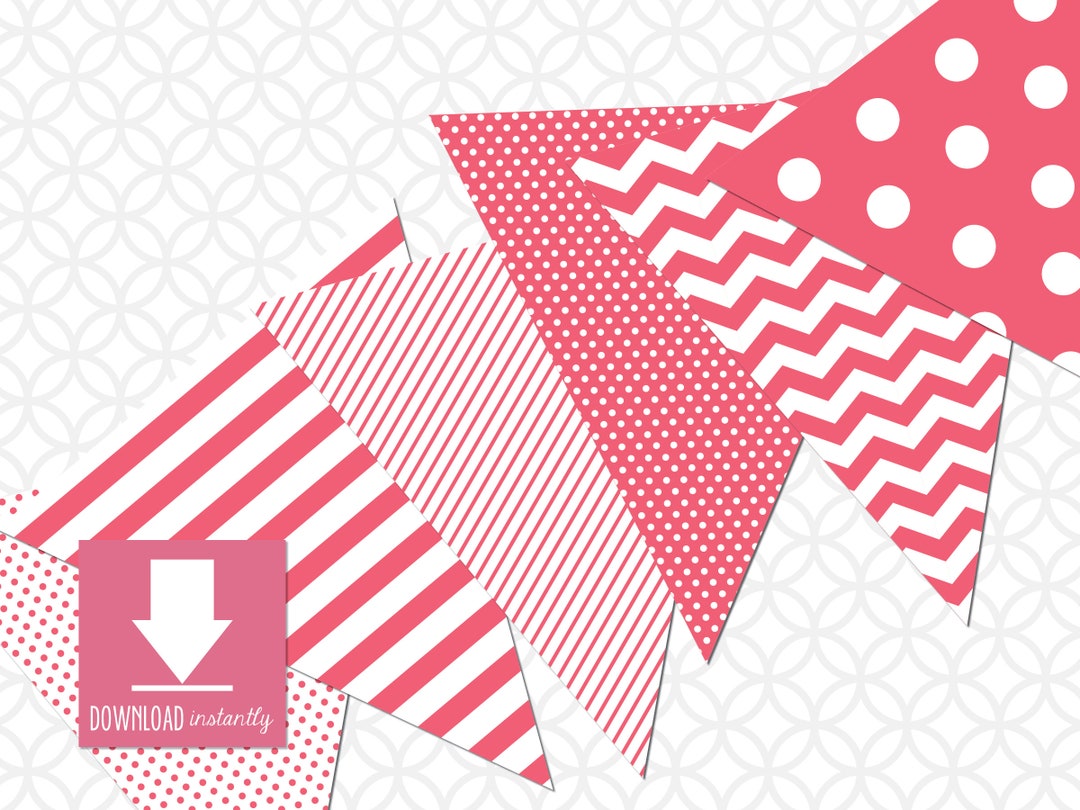Printable Assorted Pennant Flag Banner: Kiss Pink (instant Digital ...