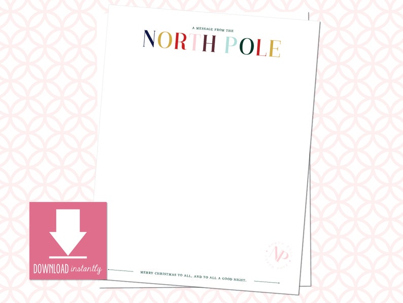 Printable Letterhead, A Message From the North Pole, Instant Printable Digital Download, Letter ...