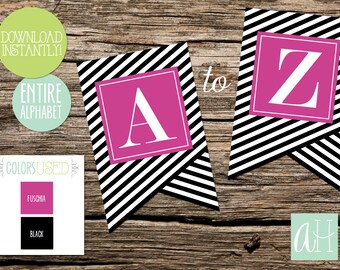 Printable Pennant Banner That Includes Entire Alphabet: Black | Etsy